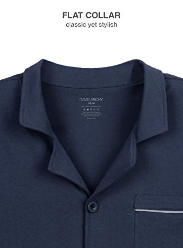 DAVID ARCHY Men's 100% Cotton Long Button-Down Sleepwear Pajama Set (M, Navy Blue)