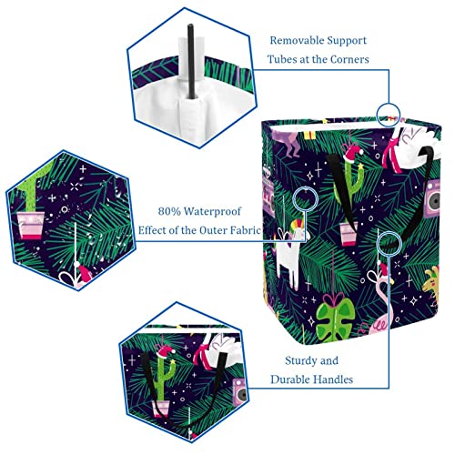 Christmas Hat Dinosaur Flamingo Unicorn Swan Cactus Print Collapsible Laundry Hamper, 60L Waterproof Laundry Baskets Washing Bin Clothes Toys Storage for Dorm Bathroom Bedroom
