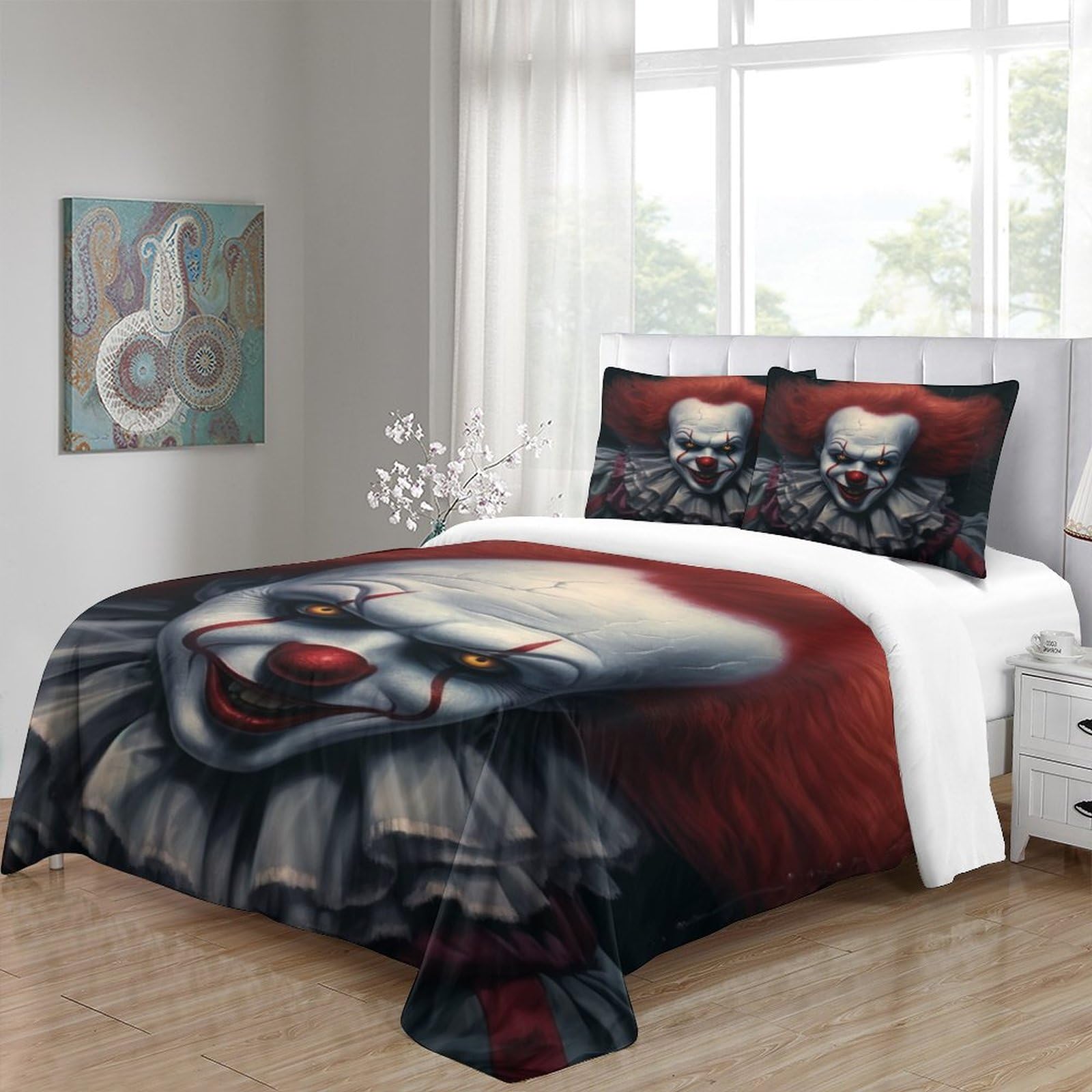 BYTUGI Clown Comforter Covers 3D Printed Duvet Cover Quilt Cover Bedding Set 3 Pieces with Pillowcases Microfiber for Childrens and Adults with Zipper Closure Twin(173x218cm)