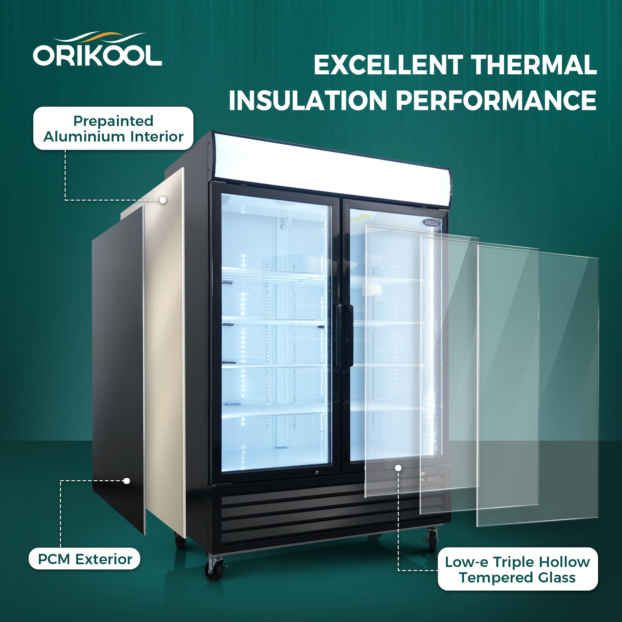 ORIKOOL 81" Commercial Merchandiser Freezer Upright, -8~-1β, 70 Cu.ft, 3 Glass Doors Display Freezer, LED Top Panel, ETL & DOE