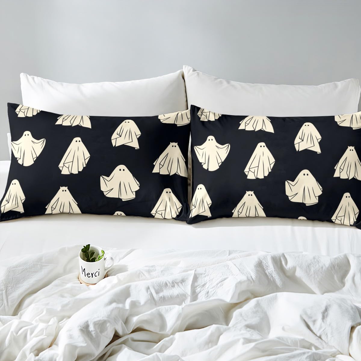Castle Fairy Black Halloween Theme Decorations,Kids Halloween Ghost Printed Print King Size Duvet Cover for Teens Adults,Ghost Bedroom Decor Soft Comforter Cover with Zipper Closure