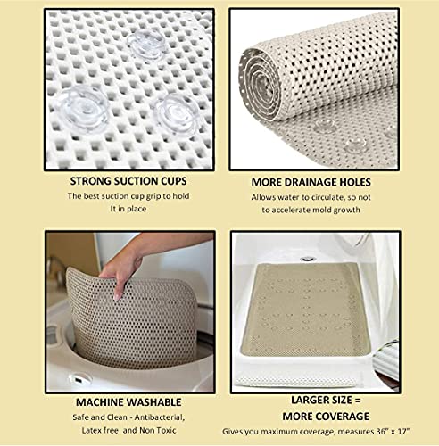 Deluxe Bathtub Mat Non Slip, Soft Foam Bath Mats for Bathroom Tub, Bathtub Mat with Drain Holes, Suction Cups- 36β X 17β - White