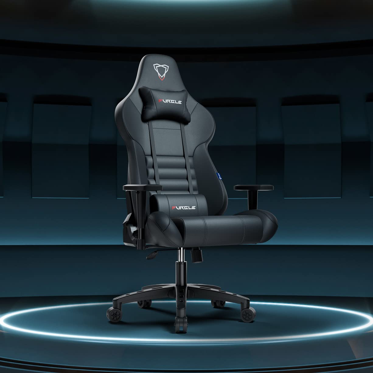 Gaming Chair - Furgle Computer Chair - Racing Style High-Back Office Chair - PU Leather Ergonomic Video Game Chairs for Adults - Adjustable Armrests - Headrest and Lumbar Support - Rocking Mode -Black