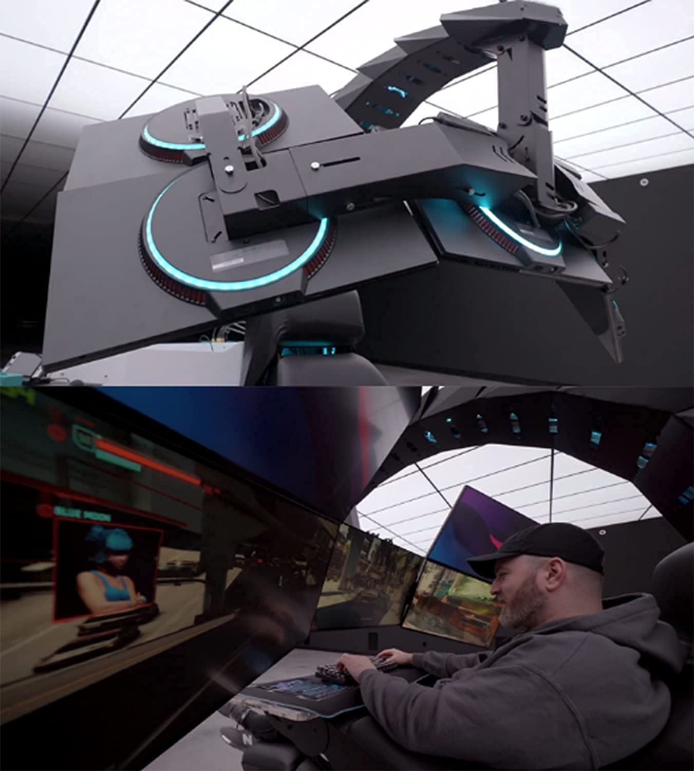 Gaming Chair, Ergonomic Computer Cockpit Chair with Led Lights, Comfortable Racing Simulator Cockpit Game Chair with Hanging 3 Screens,Red
