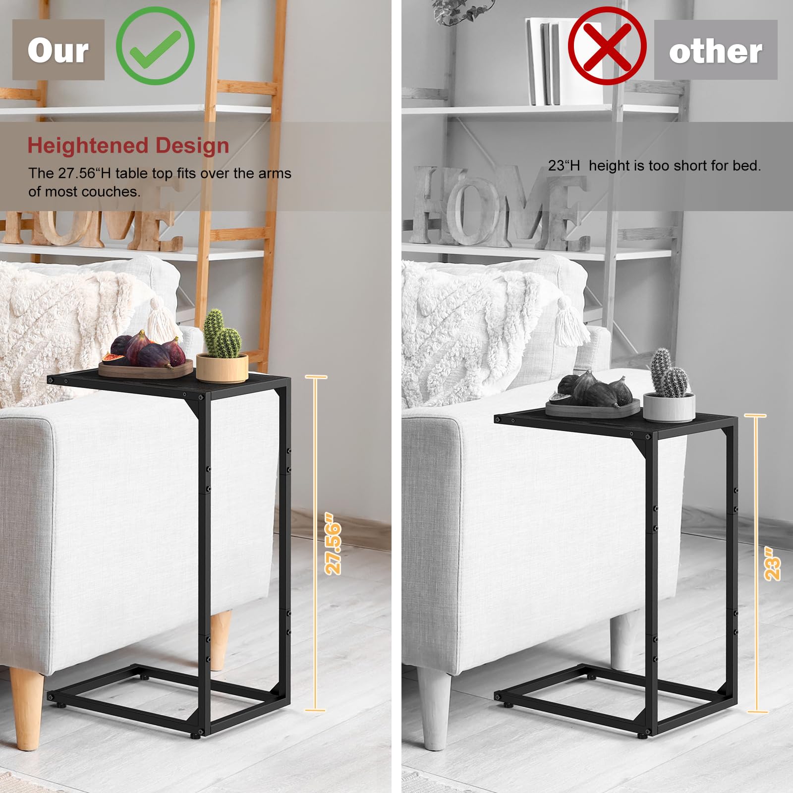 C Shaped End Table Set of 2, Snack Side Table, C Tables for Couch, Couch Tables That Slide Under, Small TV Tray Tablefor Living Room, Bedroom,Dark Grey