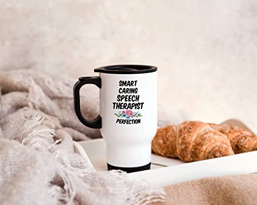 Casitika Speech Pathologist Gifts. 14 Oz Speech Therapy White Steel Travel Mug. Novelty Cups For Slp Teachers, Students Or Co-workers.
