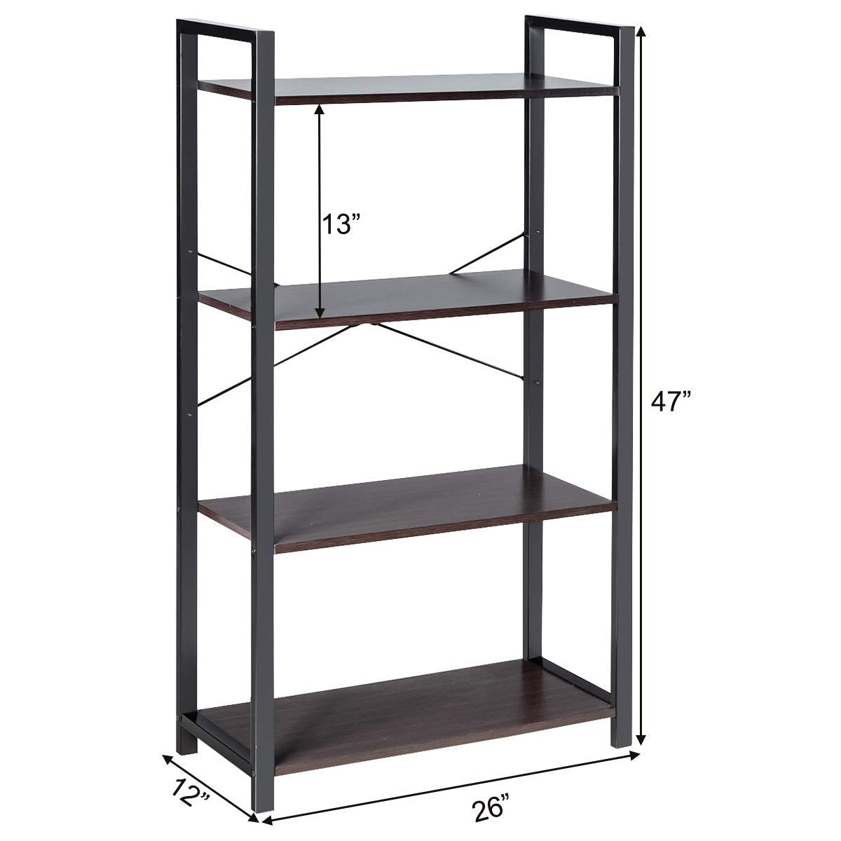 Giantex 4-Tier Industrial Bookshelf, Vintage Bookcase with Metal Frame, Standing Shelf Unit, Storage Shelves, Book Shelf for Living Room, Bedroom, Office, Black