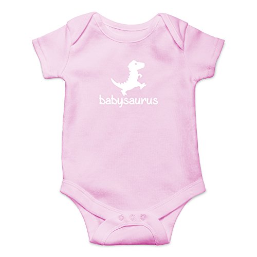 Crazy Bros Tees Babysaurus - Little Baby Dino Funny Cute Novelty Infant One-Piece Baby Bodysuit (12 Months, Pink)