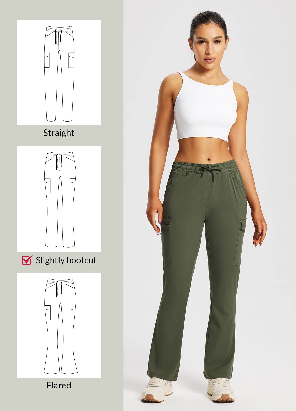 BALEAF Women's Hiking Pants Boot Cut Quick Dry Pants Water Resistant Lightweight UPF 50+ Outdoor Dark Army M