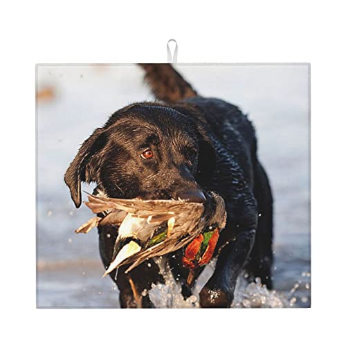 Funny Dog Hunting Duck Printed Drying Mat For Kitchen Ultra Absorbent Microfiber Dishes Drainer Mats Non-Slip Silicone Quick Dry Pad - 18 X 16inch