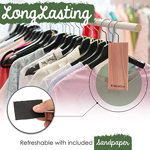 ecoKiwi Cedar Blocks for Clothes Storage - 20 Pack Cedar Hangers - Natural Cedar Wood for Closet Planks - Pet Safe Hanging Cedar Planks with Sandpaper - Scented Closet Freshener Protection & Control