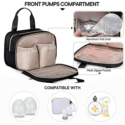 Fasrom Wearable Breast Pump Bag with Cooler Compatible with Elvie and Willow Hands-Free Pumps and Medela Pump in Style, Portable Pump Carrying Case for Working Moms, Black (Bag Only, Patent Design)