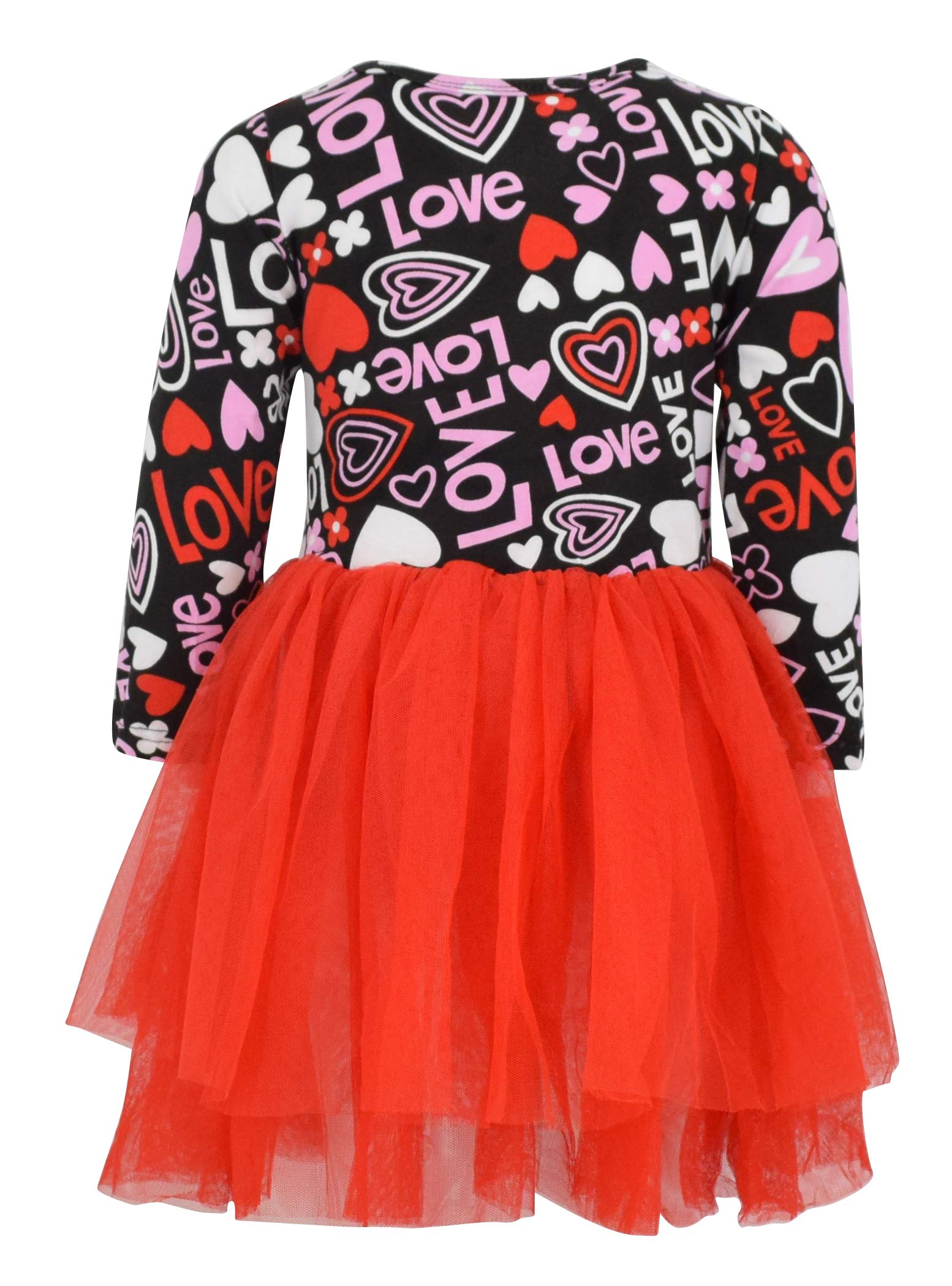 Girls Long Sleeve Valentines Day Tulle Tutu Dresses for Kid and Toddler Red 4 Years