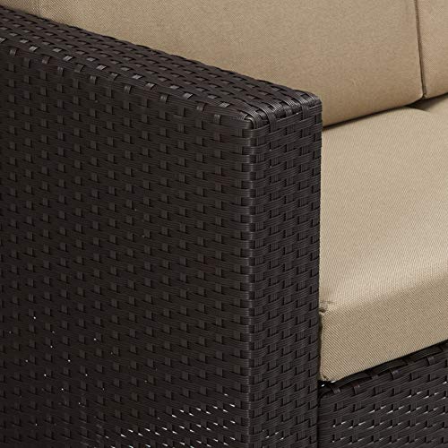 Christopher Knight Home Puerta Outdoor Wicker Loveseat with Cushions, Dark Brown / Beige Cushions