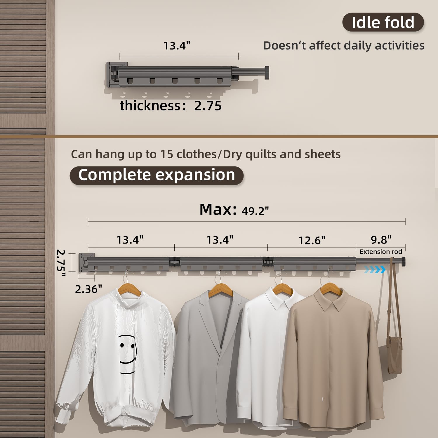 CRMCR Wall Mounted Space Saving 360° Folding Clothes Drying Rack, Retractable Collapsible Windproof Hanging Hole Laundry Rack, Suitable for Balcony, Laundry Rack【3-Fold-Grey】