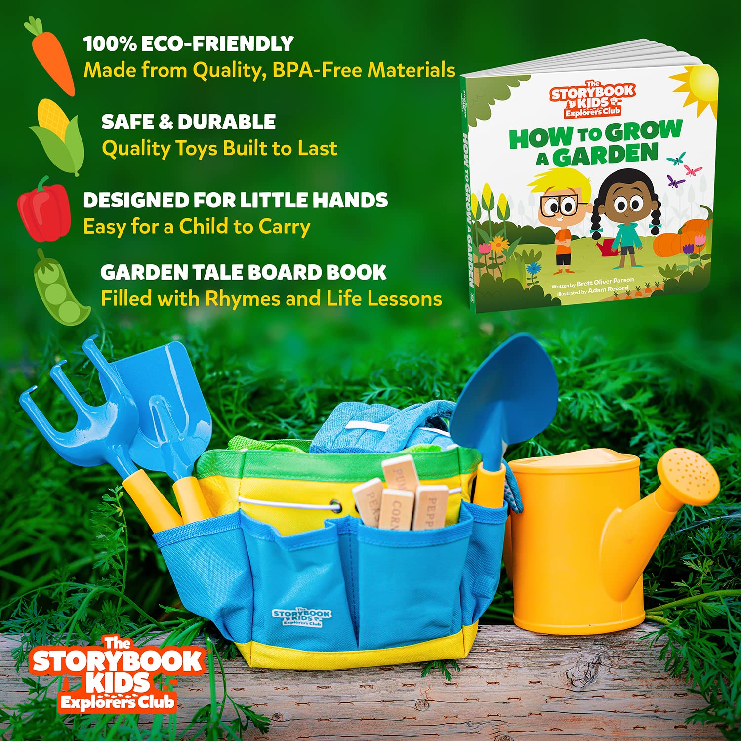 Kids Gardening Tool Set Bundle Includes 2 Color Variations (Pink and Blue) and a Delightful How to Garden Tale Board Book in Each Toy Set