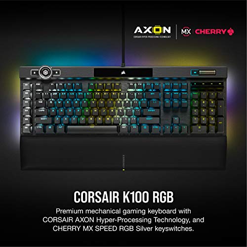 Corsair K100 RGB Mechanical Wired Gaming Keyboard - Cherry MX Speed Switches - PBT Double-Shot Keycaps - Elgato Stream Deck and iCUE Compatible - QWERTY NA Layout - Black,Silver