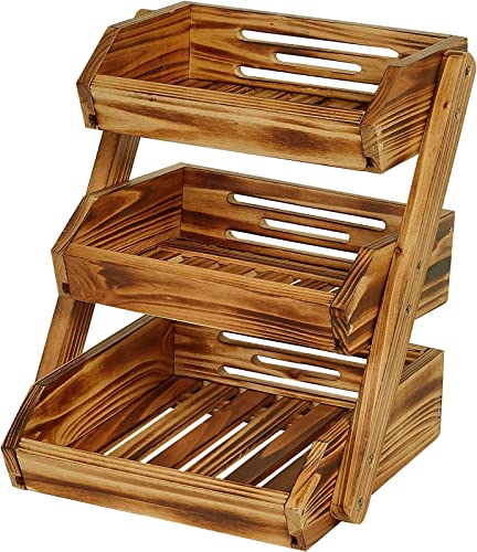 colorthesports Fruit Basket, 3 Tier Fruit Basket for Kitchen, Wooden Fruit Stand for Kitchen Countertop, Fruit Bowl Counter Large Capacity Vegetable Storage Holder, Basket Stand/Fruit Holder