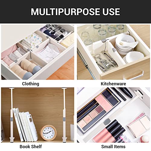 COSICS 6Packs 15-21 Inch Expandable Drawer Organizers with Snap, Plastic Adjustable Drawers Dividers for Clothing, Kitchen Utensils, Dresser Separators for Bedroom, Bathroom, Office, Book Shelf