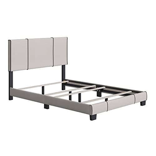 Boyd Sleep Lucena Platform Bed Frame with Fabric Upholstered Adjustable Headboard and Wooden Slats Supports, Box Spring Required: Linen, Off White, Twin