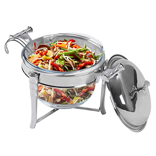 DYRABREST Chafing Dish Buffet Set,Stainless Steel Frame Chafing Dishes Glass Dish Server Food Warmer with Soup Ladle for Parties