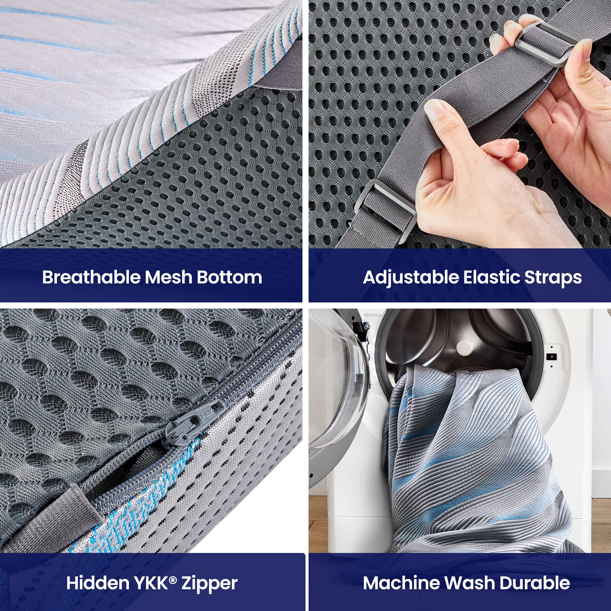 SLEEP ZONE 2 Inch Full Mattress Topper Cooling Gel Memory Foam with Adjust Straps & Zippered Cool-to-The-Touch Cover, Full