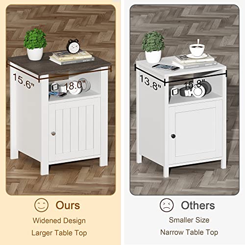 ChooChoo Farmhouse Nightstand, Rustic Vintage End Side Table with Storage for Bedroom Living Room, White