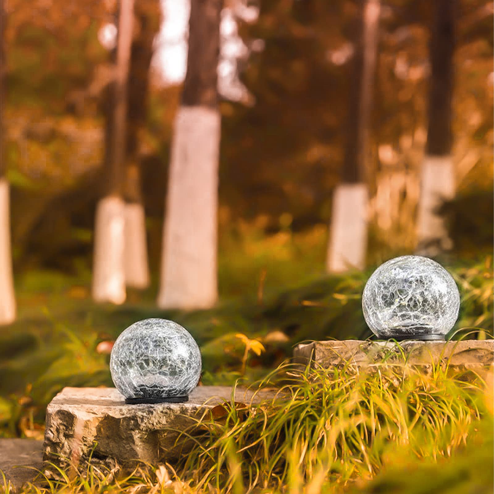 Garden Solar Lights Cracked Glass Globe Lights Outdoor Decorative Waterproof Warm White 30 LED Solar Powered In-Ground Ball Lamp for Lawn Patio Yard Pathway Birthday Halloween Party 1 Pack 3.94"