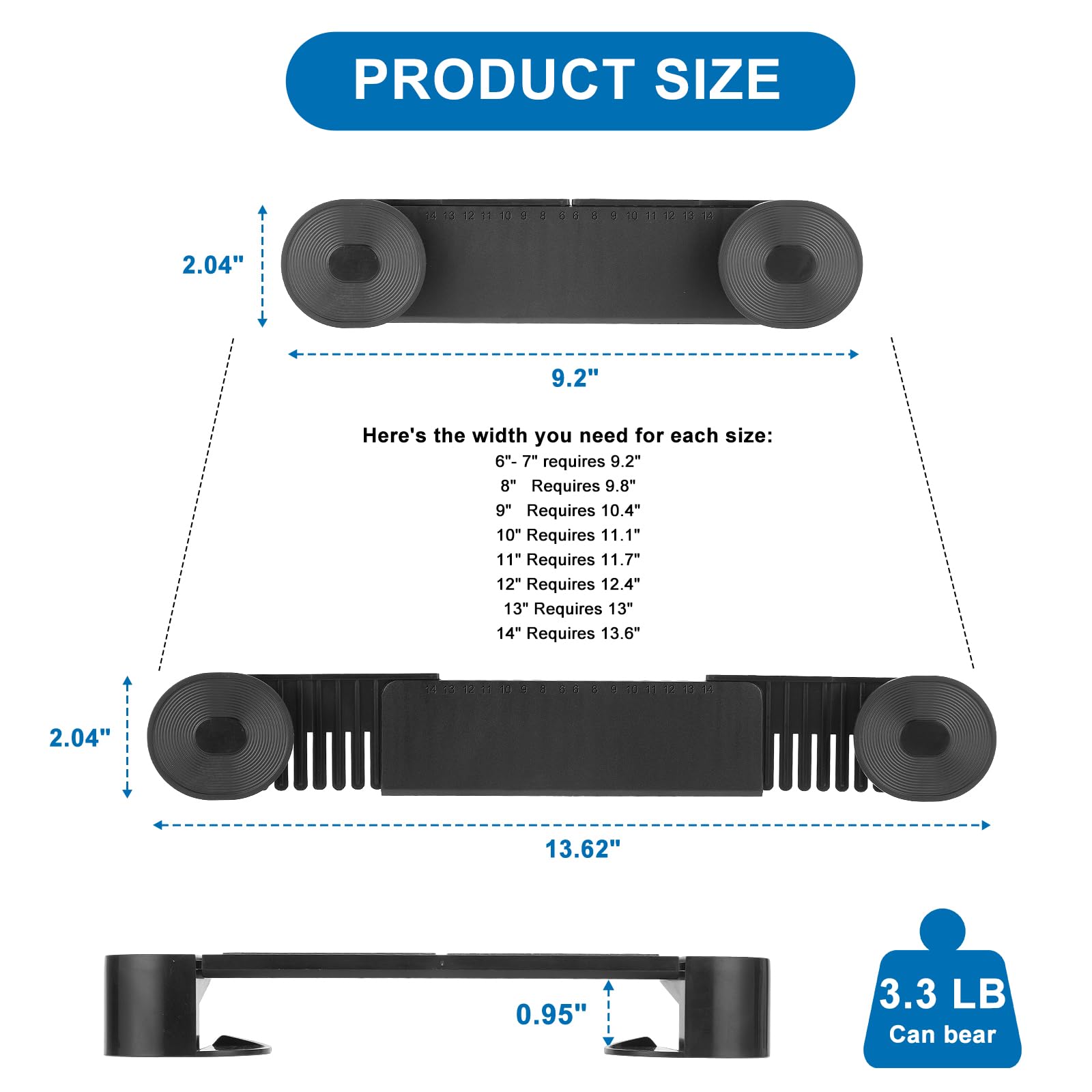 YONGAIJIA 4 Pack Adjustable Pot Lid holder,Pan Cover Organizer Fits 6" to 14" lid, Adhesive Wall Mount Pots Lid Storage for Kitchen Cupboard 、Cabinet Door (Black)