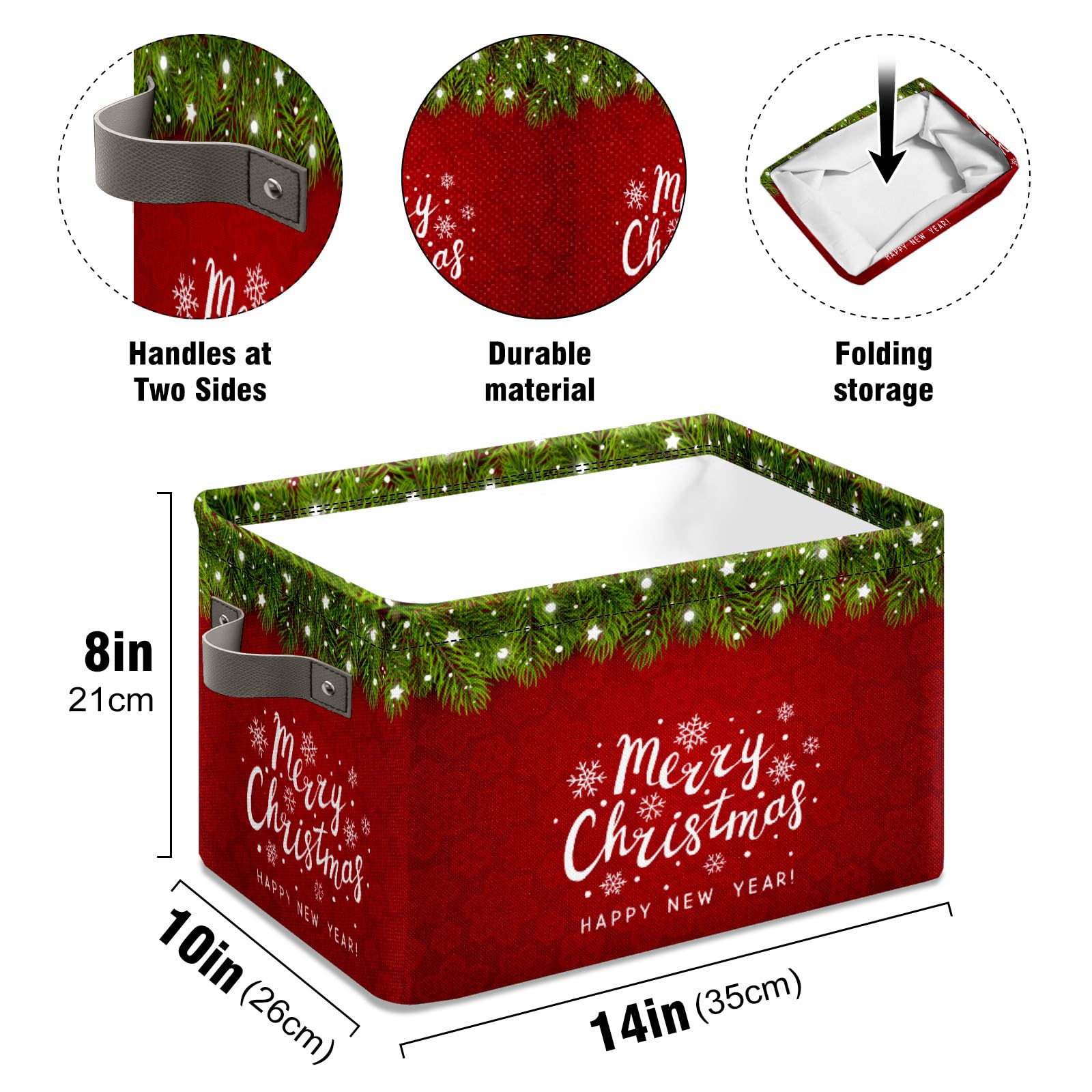Christmas Bins Tree Snowflake Decorative Christmas Tree Red Truck Storage Box Rectangular Storage Baskets Organizer Basket with Handles 10x14x8 Inches