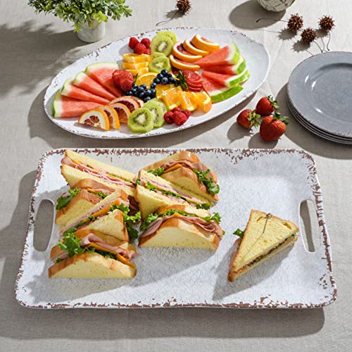 Gibson Home Mauna Melamine 2 Piece 18.7'' & 18'' Serving Tray Set β Ice White