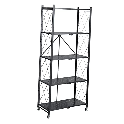 Colcolo Foldable Bookshelf Book Shelves Storage Shelves Rolling Storage Organizer for Home , Five Tier Black
