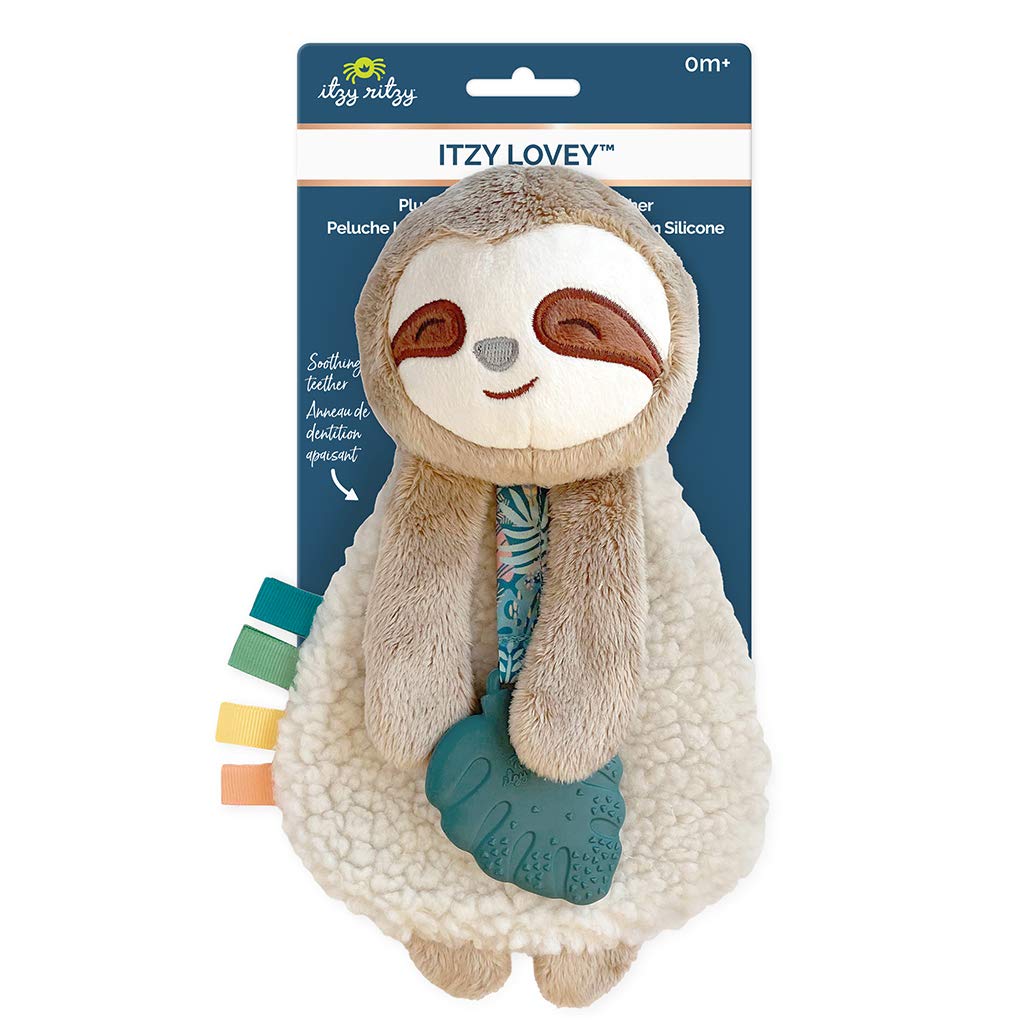 Itzy Ritzy - Itzy Lovey Including Teether - Baby Lovey with Teether, Textured Ribbons & Dangle Arms - Features Crinkle Sound, Sherpa Fabric and Minky Plush (Sloth)