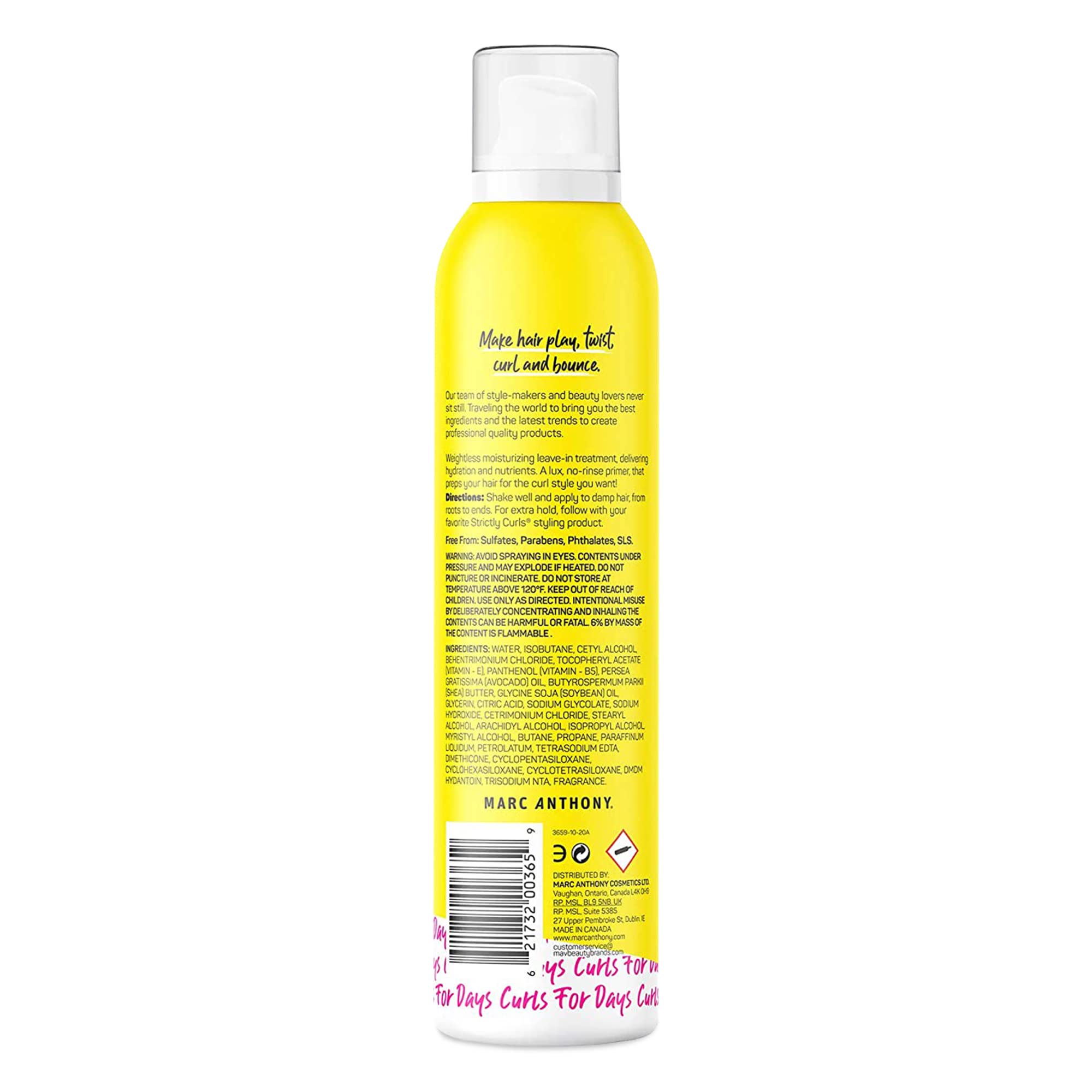 Marc Anthony Curly Hair Spray, Strictly Curls - Curl Booster Removes Frizz, Repels Humidity & Holds Bouncy Curls - Vitamin E & Hydrolyzed Silk Hairspray Add Bounce & Volume - 8.1 Fl Oz