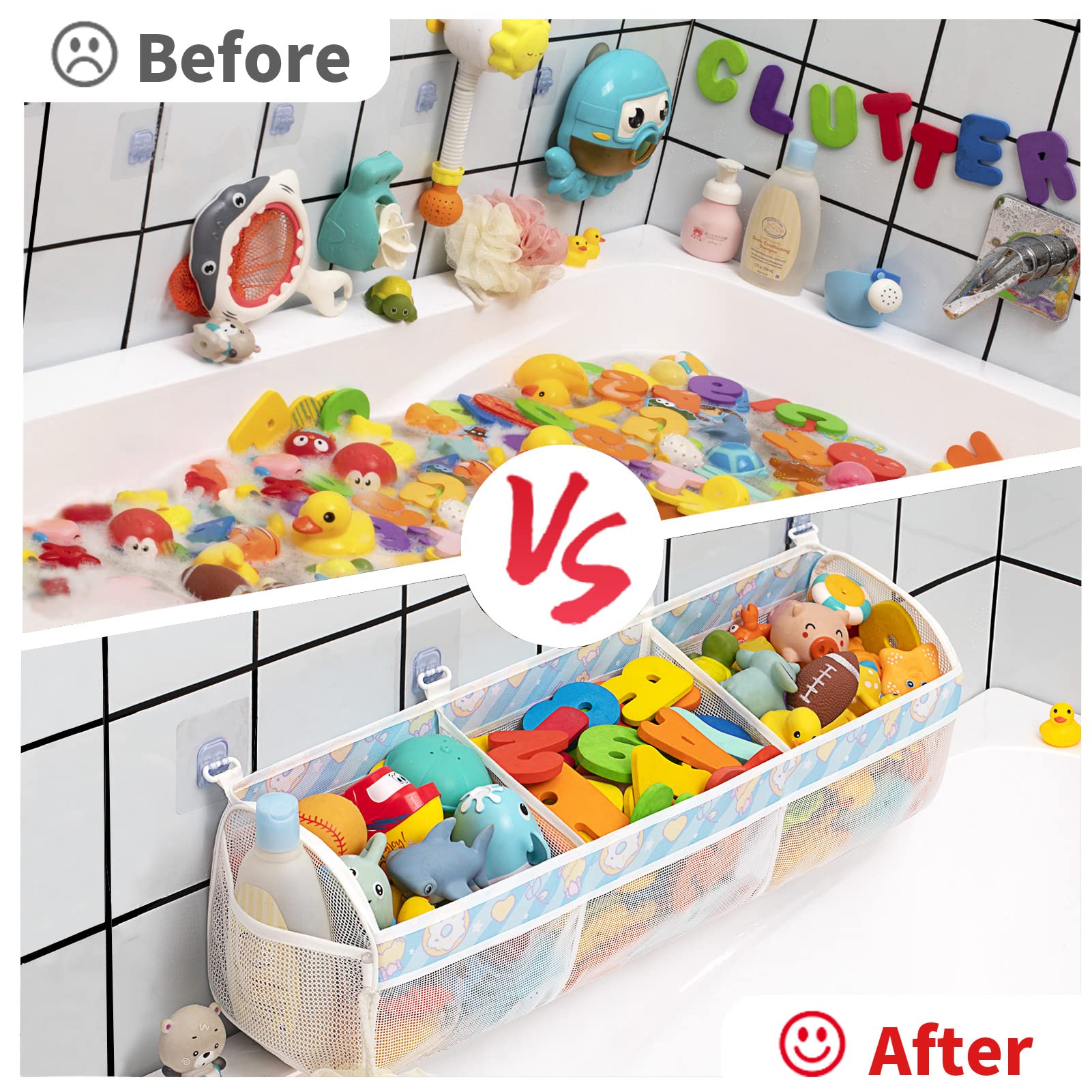 Austion Mesh Bath Toy Storage for Tub - Sorting Baby Toys Bath Tub Toy Holder - Extra Large Capacity Bath Toy Organizer with Large Openings, Quick-drying and breathable (Blue)
