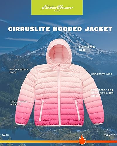 Eddie Bauer Kids' Jacket - CirrusLite Weather Resistant Down Coat for Boys and Girls - Insulated Quilted Bubble Puffer (3-20), Size 14-16, Blush