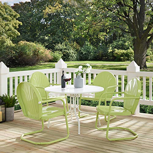 Crosley Furniture KOD10010KL Griffith Retro Metal Outdoor 5-Piece Dining Set with 39" Table and 4 Chairs, White and Key Lime