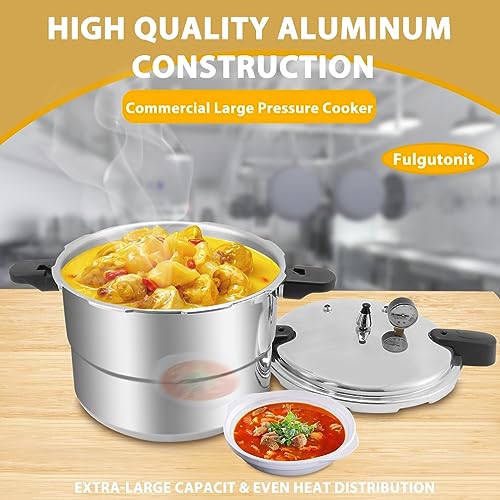 Fulgutonit 19 Quart Aluminum Pressure Cooker,Induction Compatible Pressure Canner w/Canning Rack and Pressure Gauge, for Home and Commercial Use