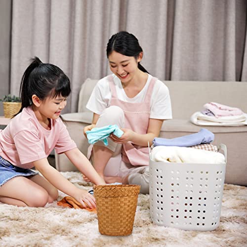 DOITOOL Woven Basket Waste Basket Woven- Small Natural Paper Wicker Laundry Baskets- Bathroom Trash Can Kitchen Trash Can for Home Offices Laundry Garages Atelier ( Khaki ) Seagrass Basket