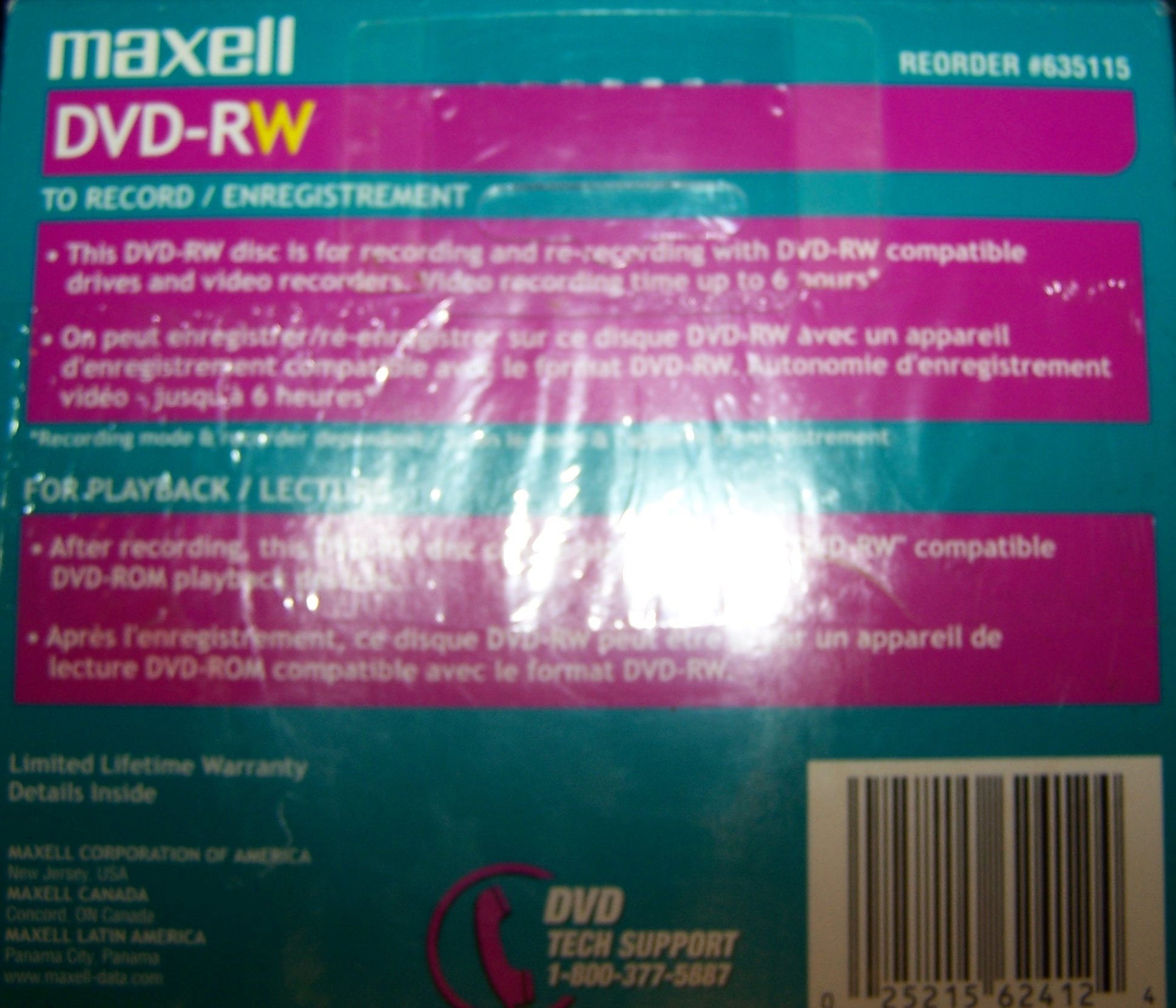 MAXELL 635115 DVD-RW Rewriteable Recordable DVD