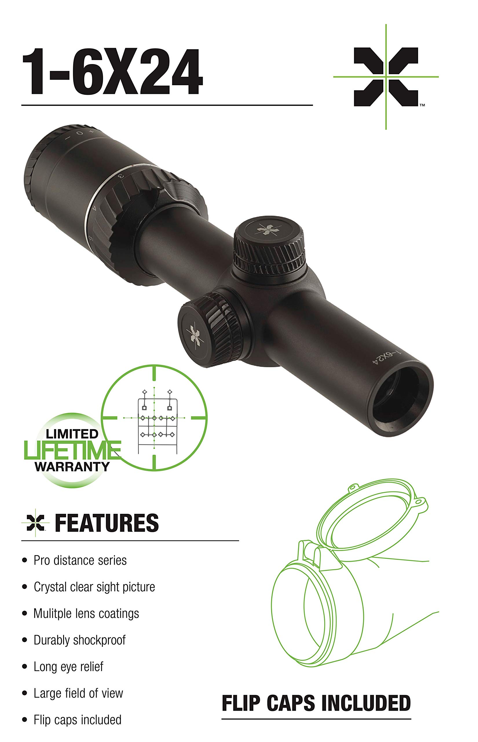AXEON Optics 1-6x24mm Tactical Rifle Scope, Black, One Size