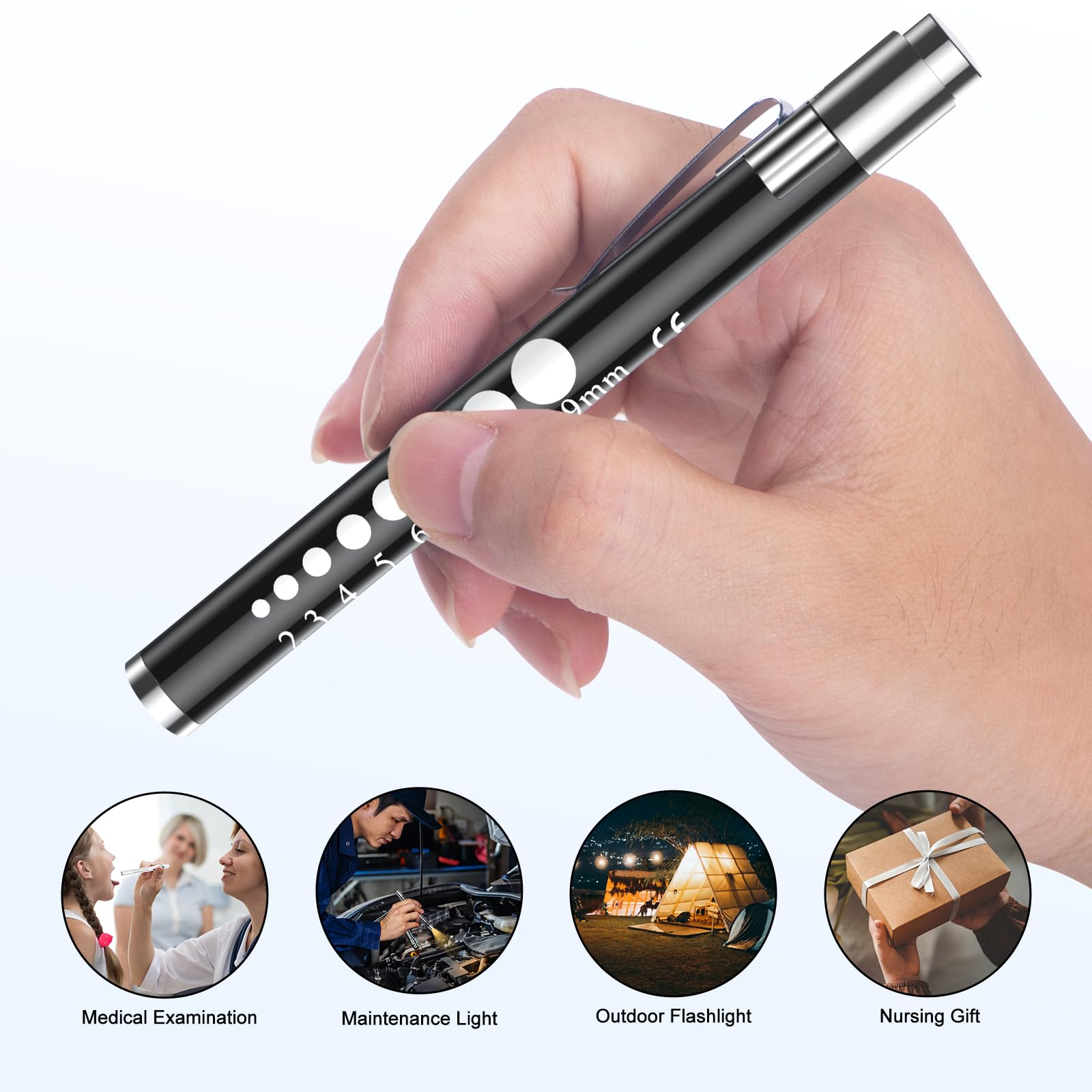 CAVN Pen Lights for Nurses, 3-Pack Reusable Medical Penlights with Pupil Gauge for Nursing Doctor Students White Light, Nurse Gifts, Black/White/Rose Gold