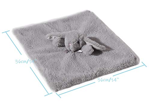 CREVENT Cozy Plush Baby Security Blanket Loveys for Baby Boys and Girls, Faux Fur Front + Mink Backing with Animal Face (Grey Bunny)