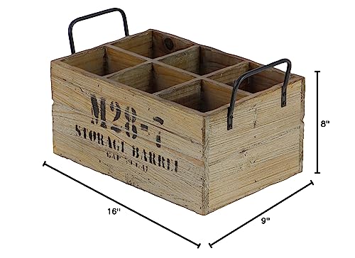 Deco 79 Wood 6 Bottle Wine Holder with Handles, 16" x 9" x 8", Brown