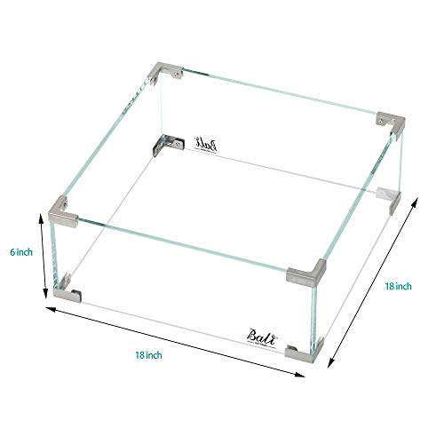 BALI OUTDOORS Square Fire Pit Glass Wind Guard, Clear Tempered Wind Guard for Fire Pit Table, 18βx 18βx 6β Square Fire Table Accessory Shiled