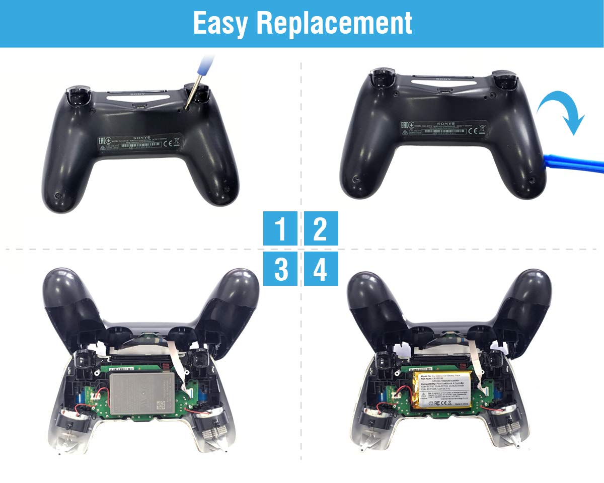 ElecGear 1PC Replacement Battery Pack for PS4 Controller V4, 1500mAh Li-ion Rechargeable Battery for PlayStation 4 DualShock CUH-ZCT2 Series LIP1522 with Small Plug, Repair Tool Kit Included