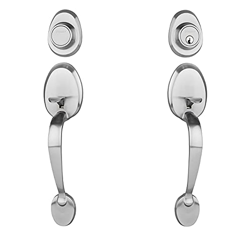 Dynasty Hardware Colorado Front Door Handleset Door Lock with Heritage Lever Right Hand Active, with Colorado Dummy Handleset Left Hand, Satin Nickel Finish