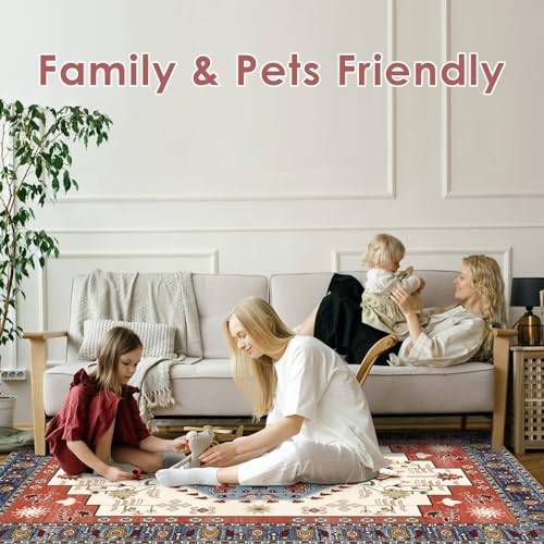 CHOSHOME Washable Rug - 5x7 Vintage Medallion Area Rugs with Non-Slip Backing Soft Stain Resistant Non-Shedding Low-Pile Floor Carpet Mat for Living Room Bedroom Kitchen Home Office,Red