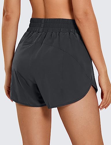 CRZ YOGA Women's High Waisted Running Shorts Mesh Liner - 3'' Dolphin Quick Dry Athletic Gym Track Workout Shorts Zip Pocket Graphite Grey Medium
