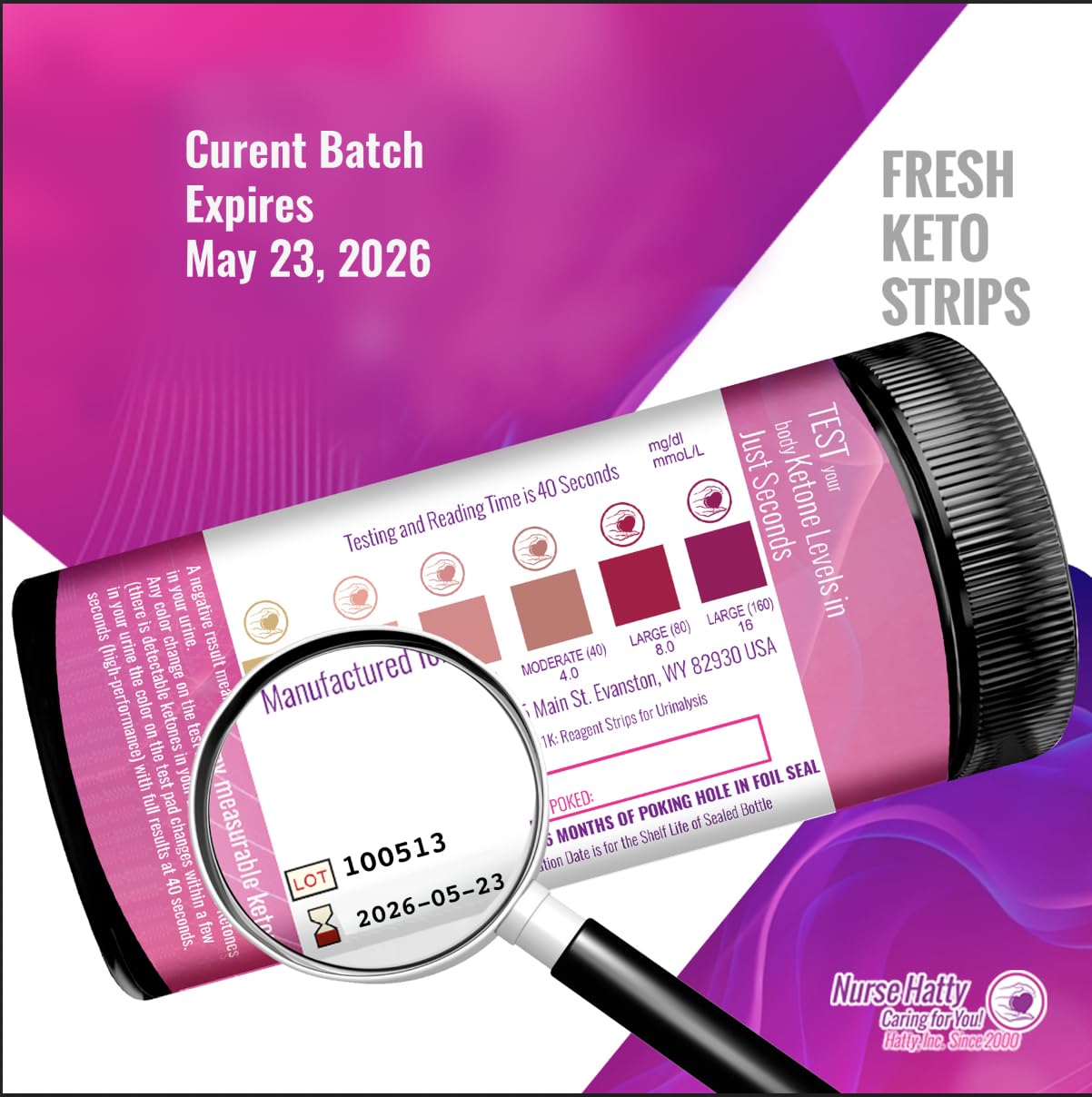 Nurse Hatty - 150 Ketone Test Strips w Built-in Color Chart – Free Keto Guide eBook & Free App - Made-in-The-USA - Urine Test for Ketogenic, Ketosis, Low Carb, Atkins & Paleo Diets - Extra Long Strips